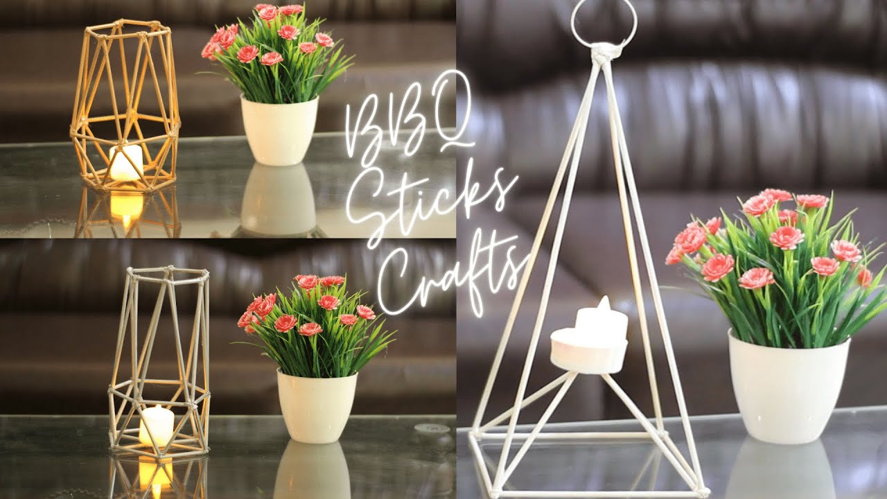 2 EASY DECOR IDEAS WITH BBQ STICKS | DIY GEOMETRIC ROOM DECOR | CRAFTS ...