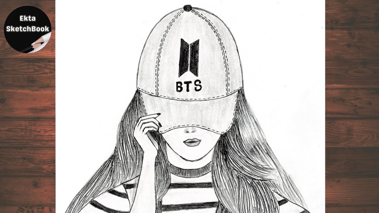 How to draw BTS Army Girls || Draw a girl with BTS Cap || Easy Girl ...