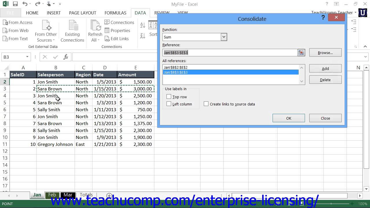 Microsoft Office Excel Tutorial 2013 Consolidating Data 19.1 Employee ...