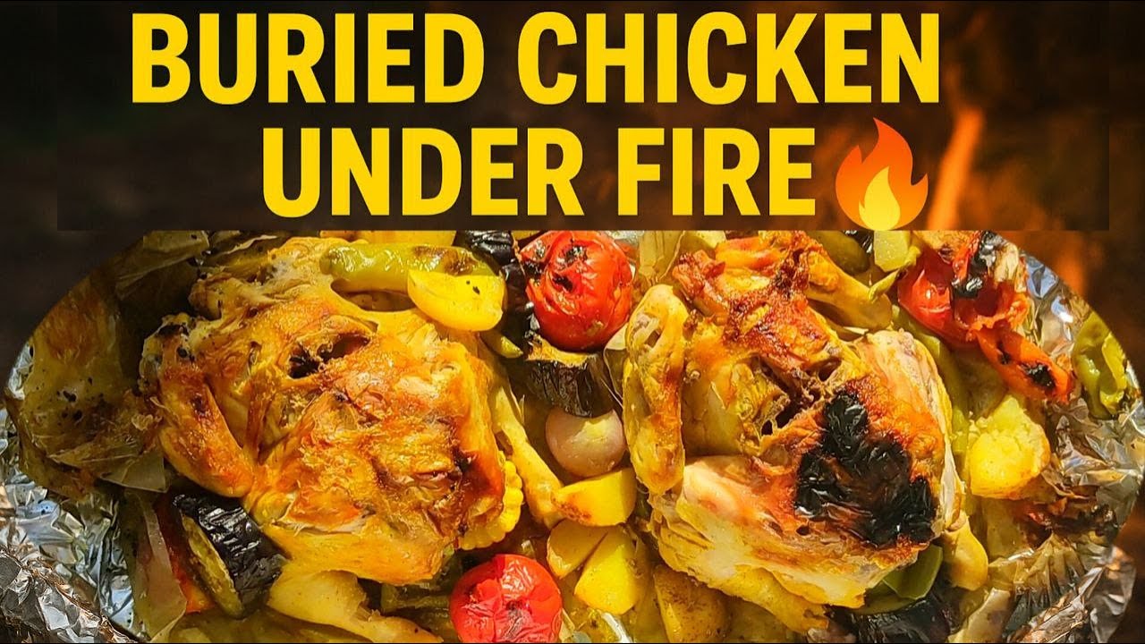 Cooking Two Whole Chickens Buried Under Fire 🔥 | Stuffed Chicken in ...