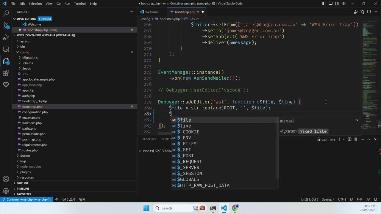 CakePHP 4 - Enabling DebugKit Error Screen Links for VSCode in WSL and Docker Containers - YouTube