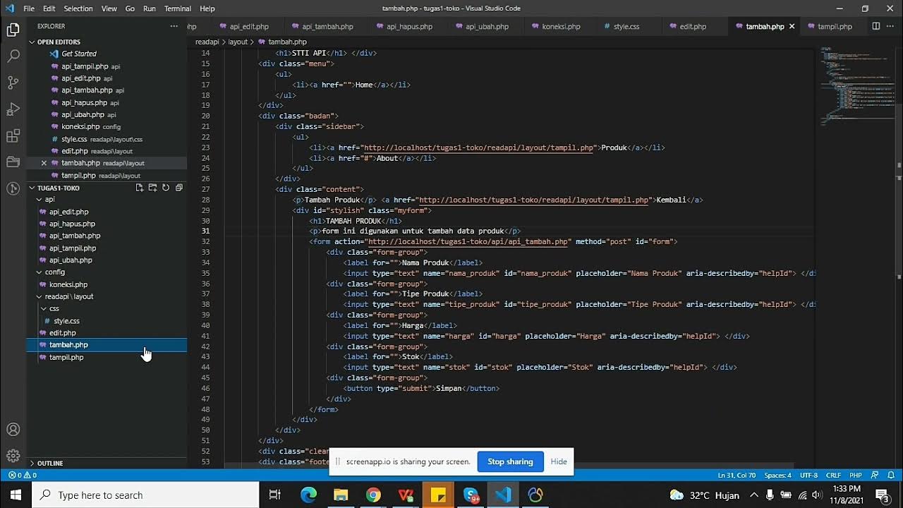 CRUD Rest API Webservice Menggunakan PHP dan MySQL - 18.01.55.2054 - MARISSA NUR AINI - YouTube