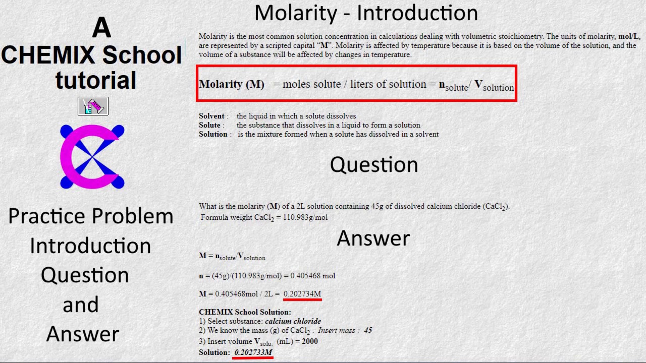 Molarity Practice Problem And Concentration Calculator Tutorial - YouTube