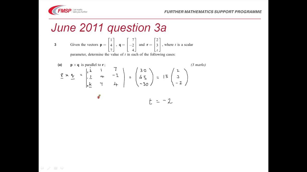 FMSP Revision: AQA FP4 June 2011 qn 3 Vector Product and Triple Scalar Product - YouTube