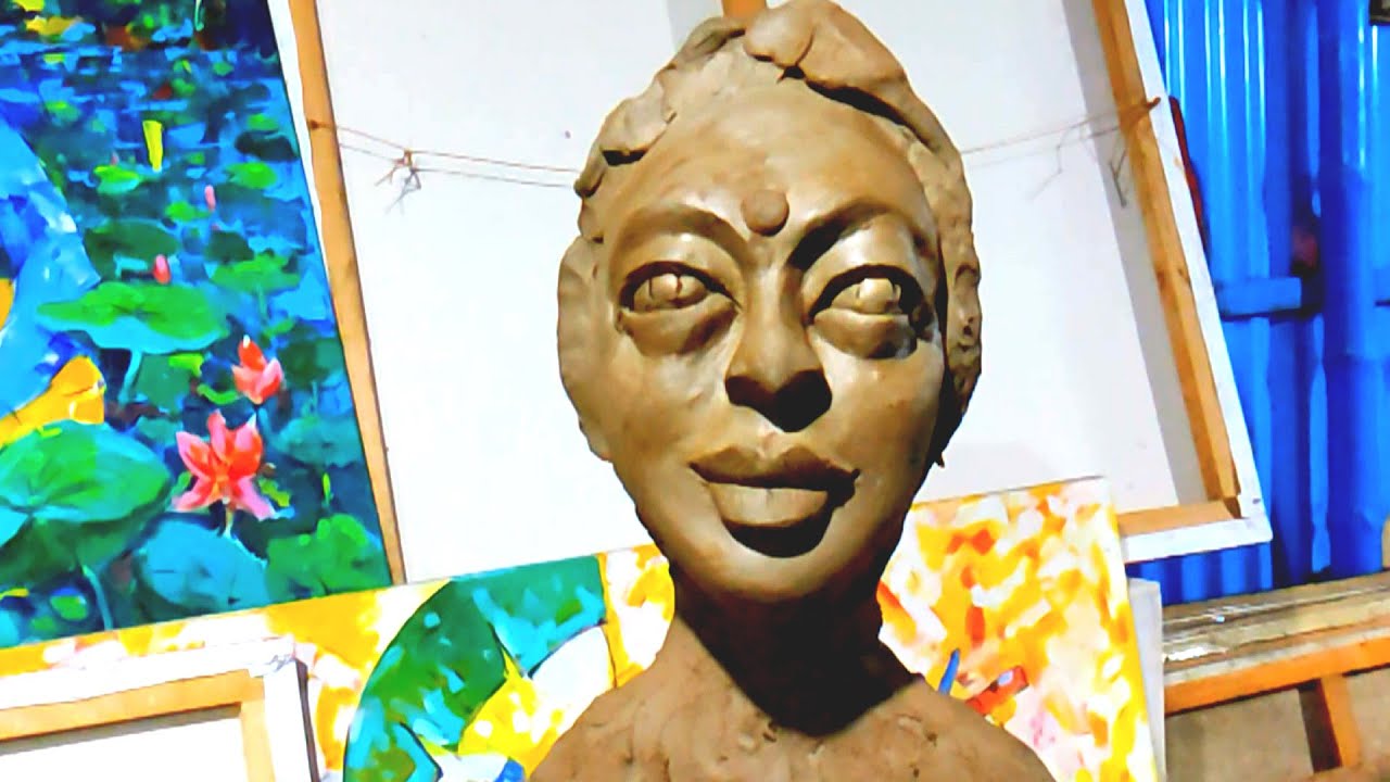 Sculpting female head in clay || Woman clay modelling || Sculpture ...
