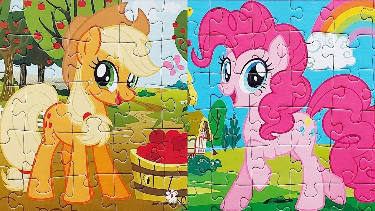 Pinkie Pie and Applejack My Little Pony - assembling cartoon puzzles ...