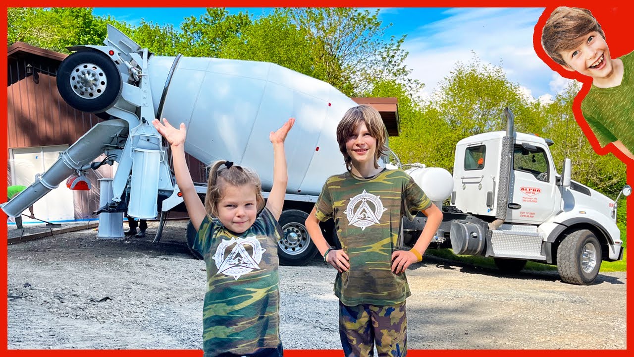 Construction Trucks Build Play area for Axel’s Baby Brother - YouTube