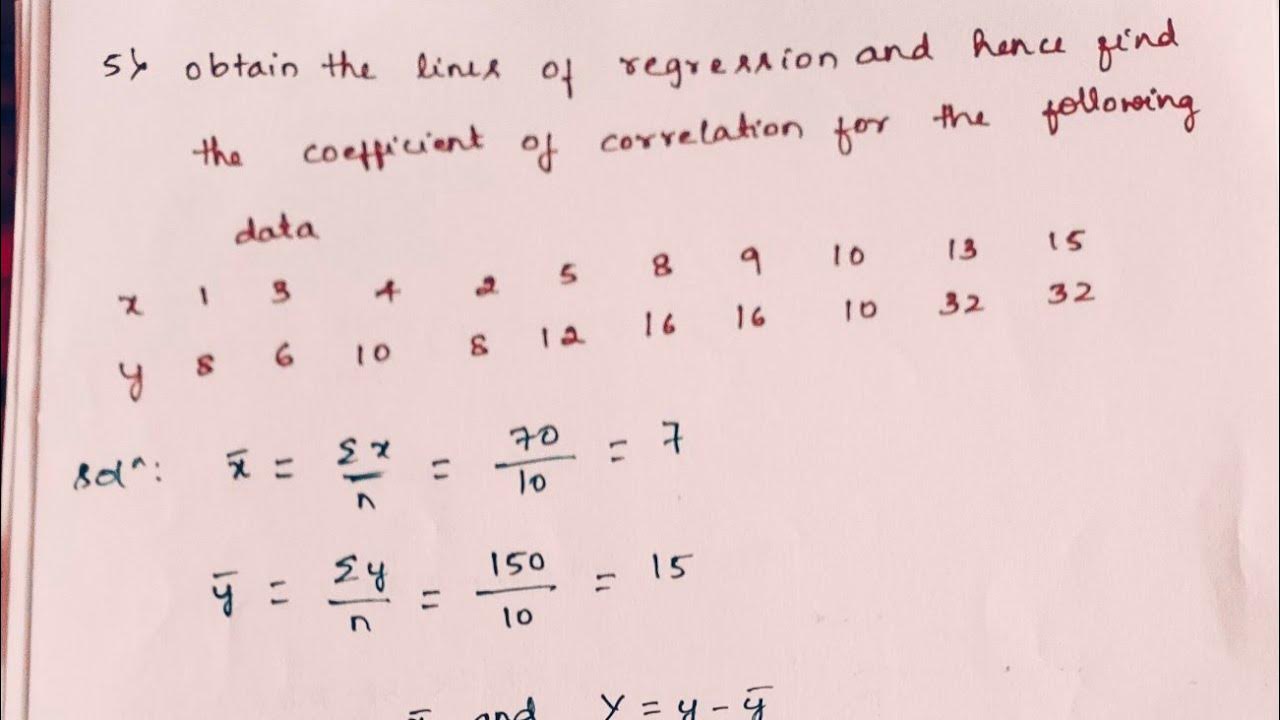 Statistical Methods | Regression lines and hence coefficient of correlation | Part 5 - YouTube