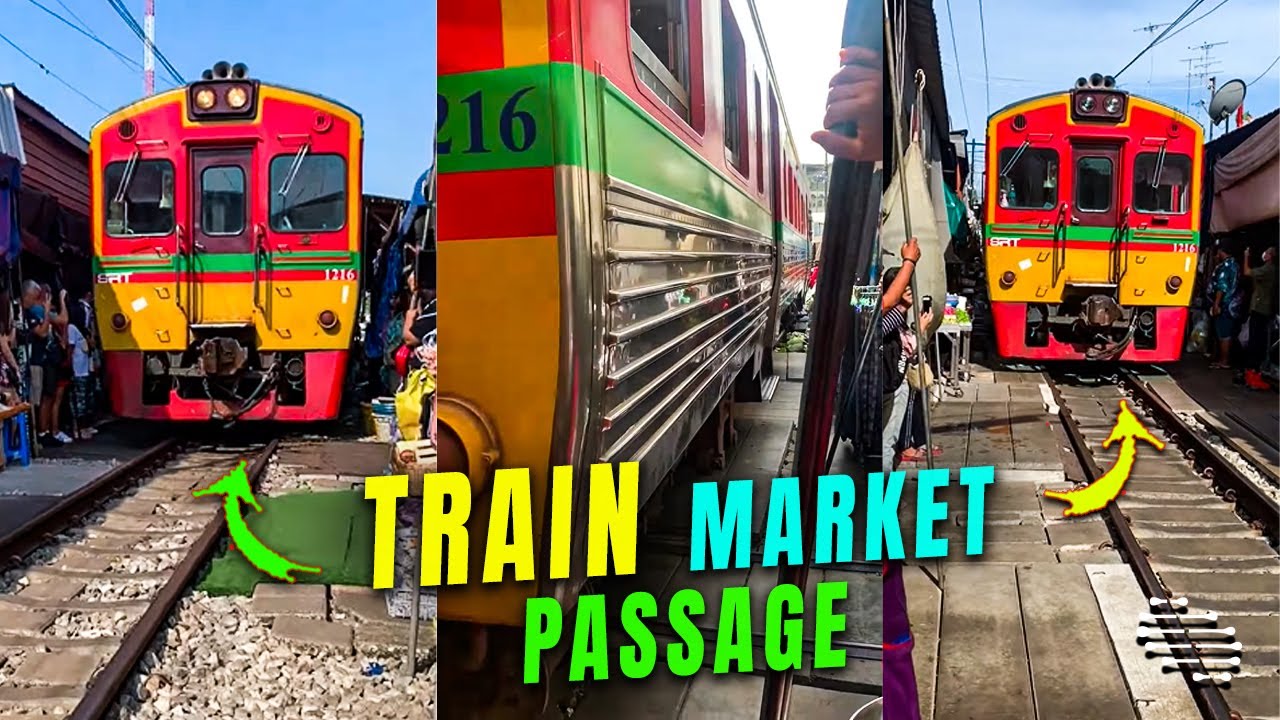 Train Passing through a Market as Sellers Sit by the Railroad Tracks ...