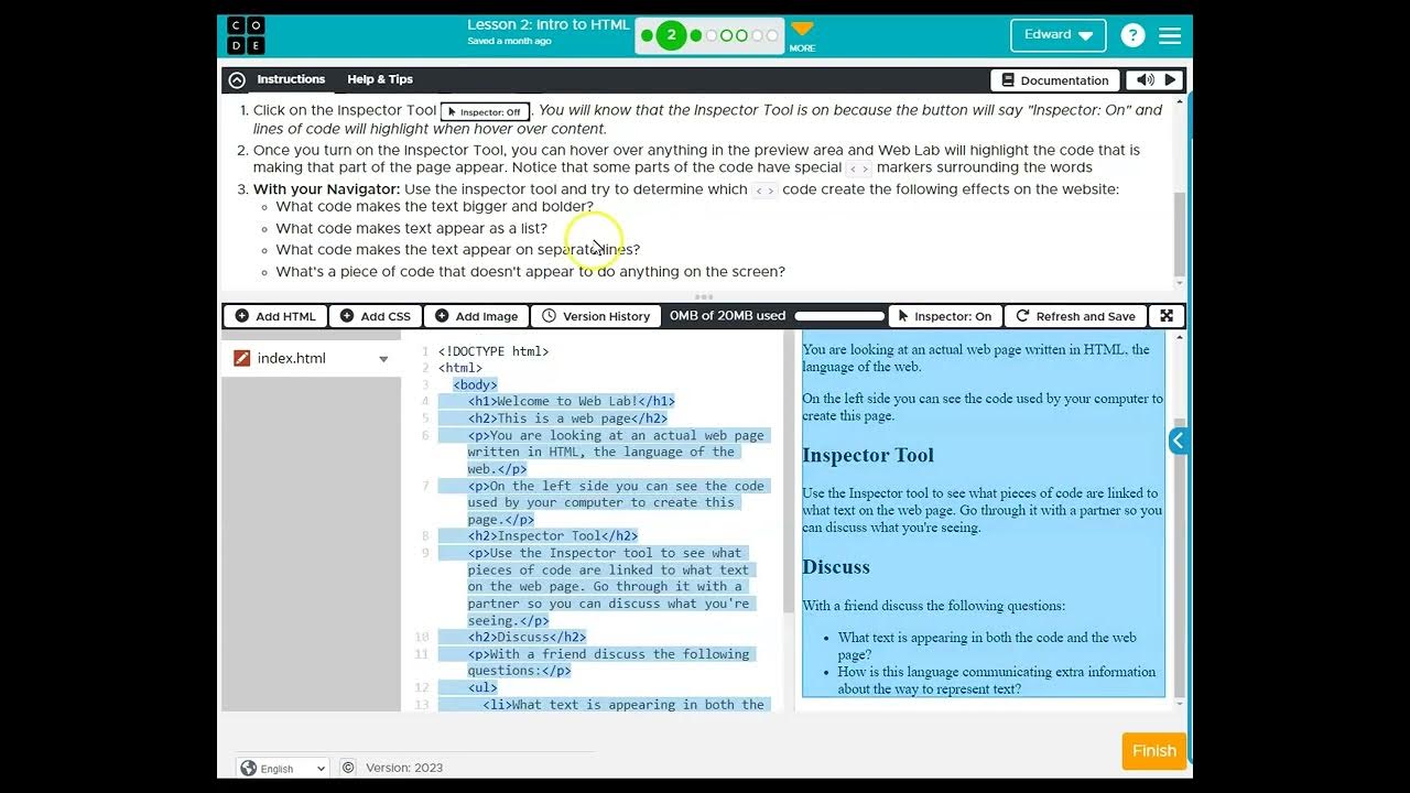 Code.org Web Lab lesson 2, levels 1-5 - YouTube