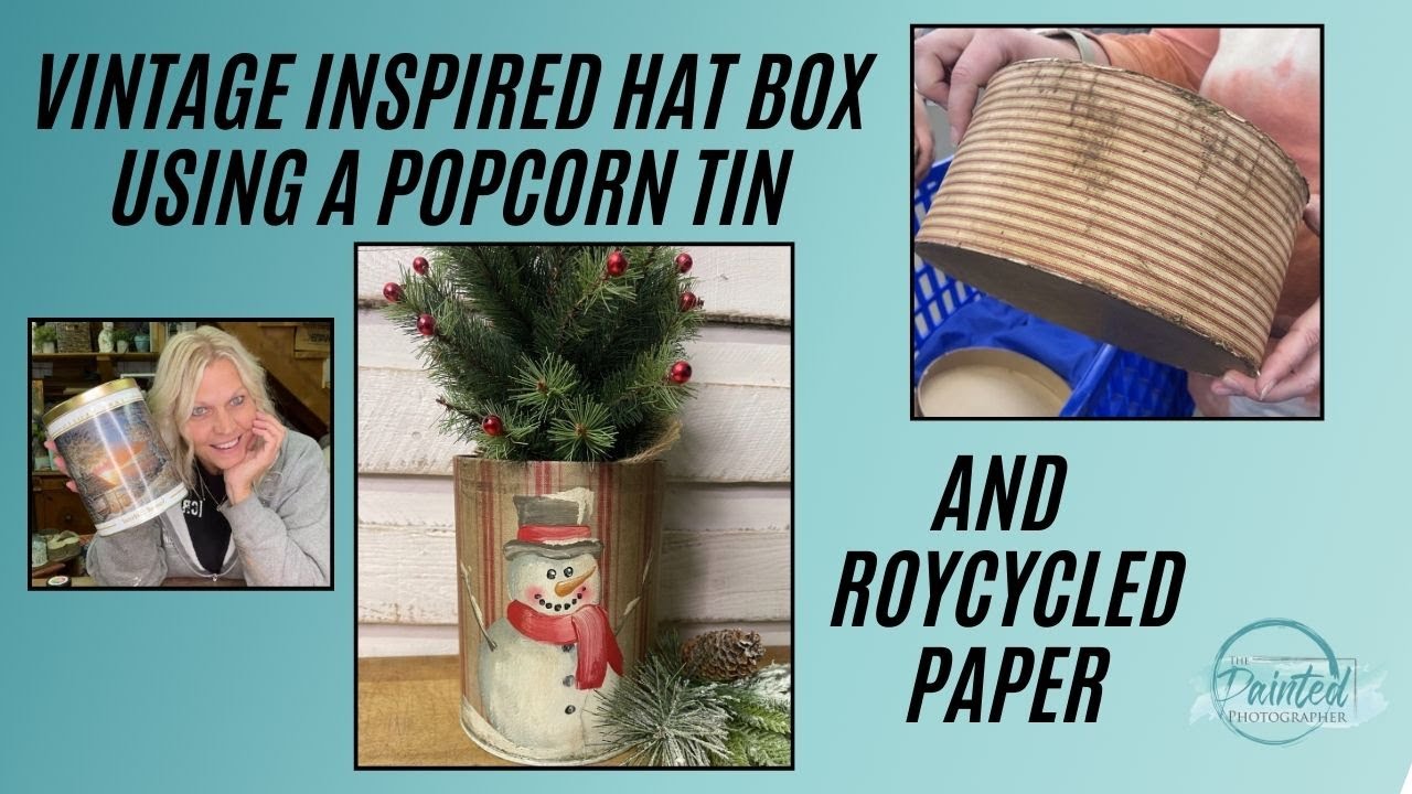 Roycycled Paper Vintage Snowman Painting Tutorial Popcorn Tin - YouTube