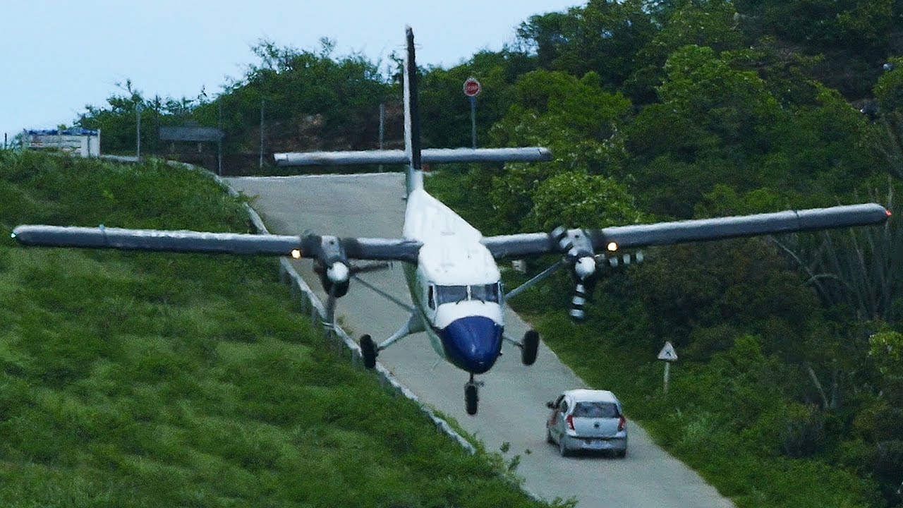 CRAZY downhill LANDINGS at St. Barth - Dangerous Airport - YouTube