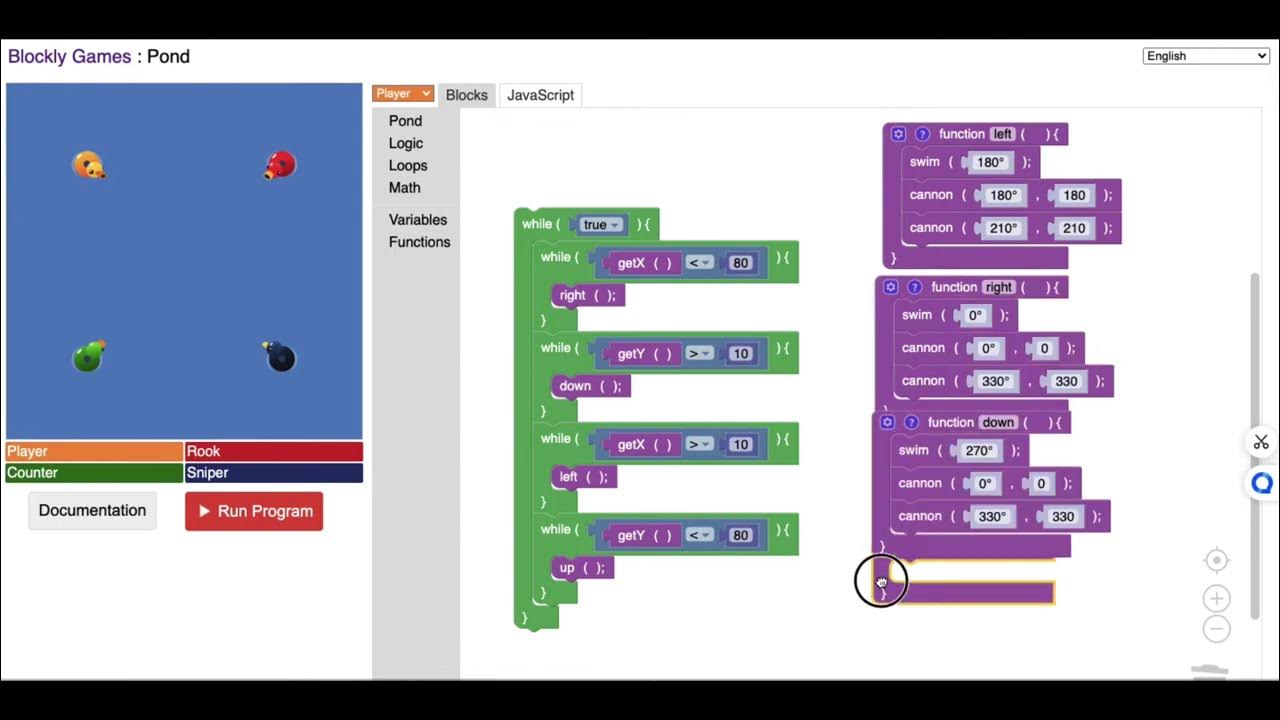 Blockly games Pond - Coding / JavaScript Level 10 - YouTube