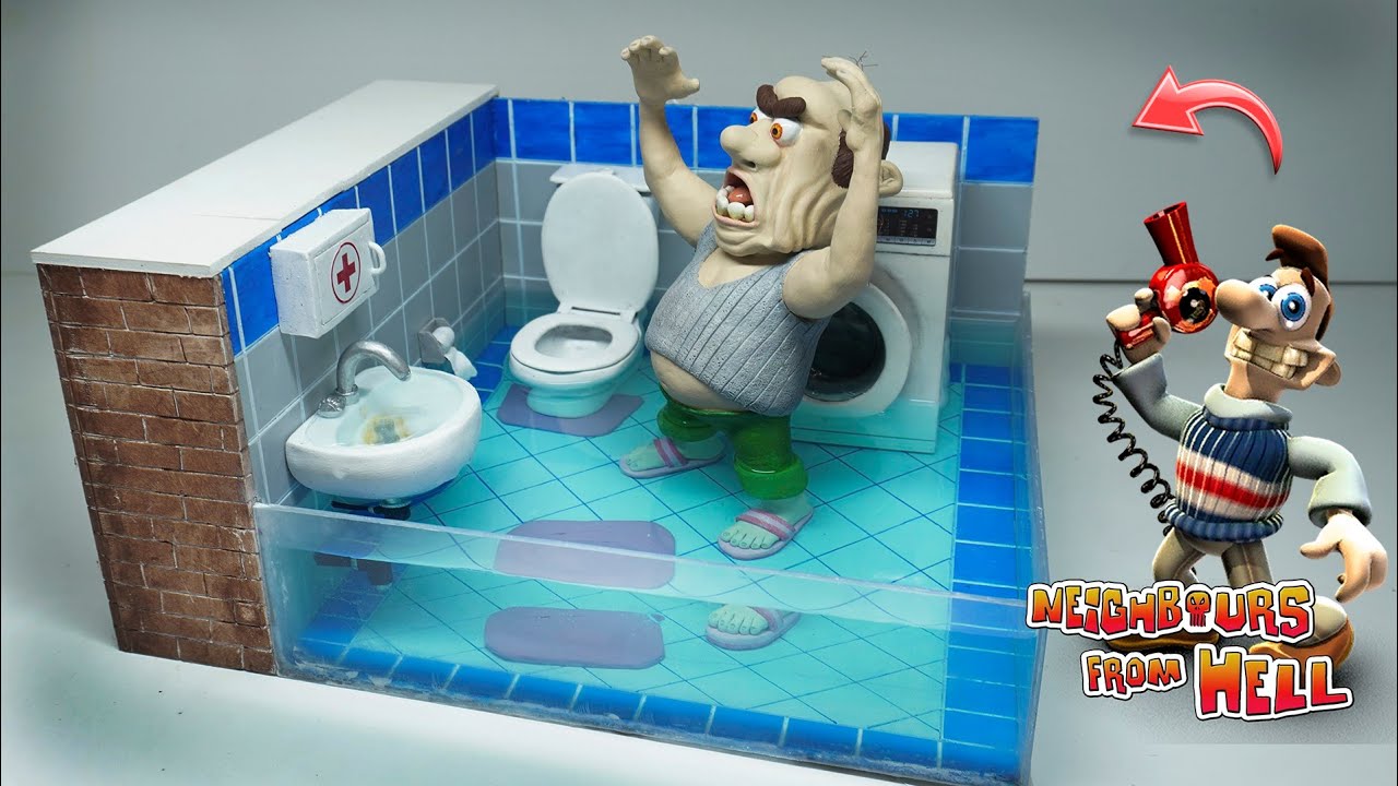 Realistic diorama 'Neighbors from Hell' in the bathroom - YouTube