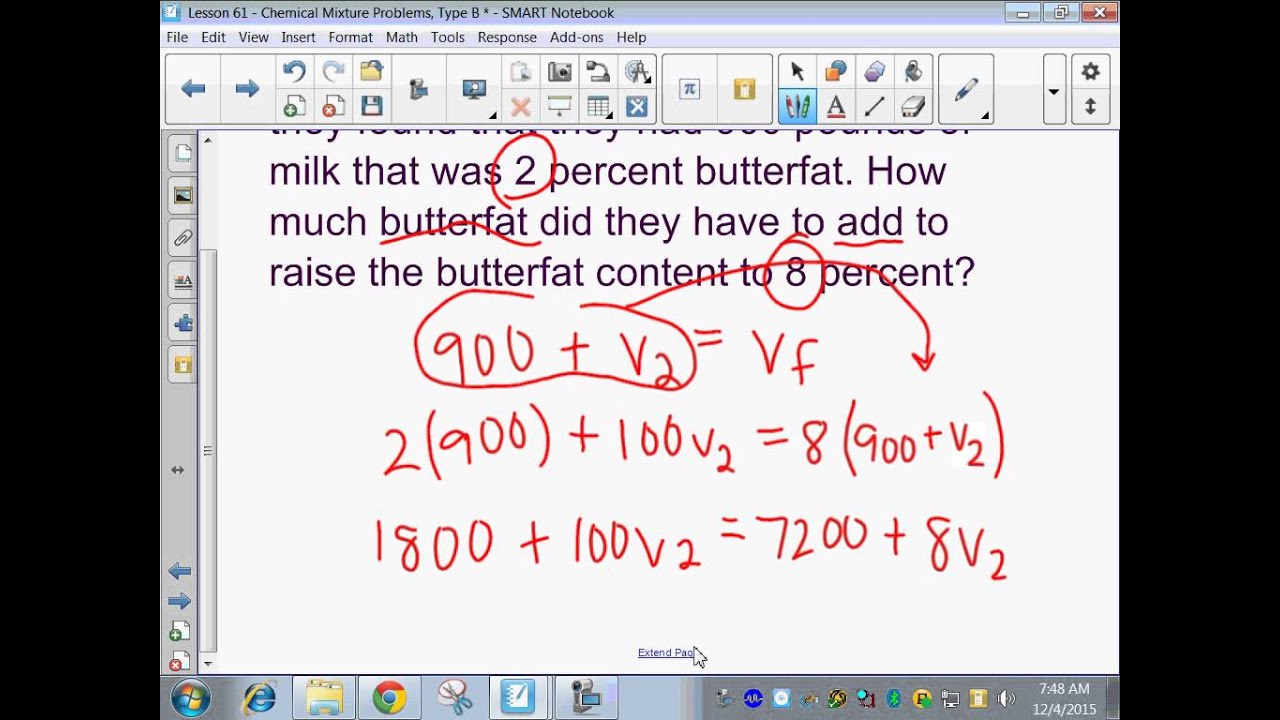 Saxon Algebra 2 - Lesson 61 - Chemical Mixture Problems, Type B - YouTube