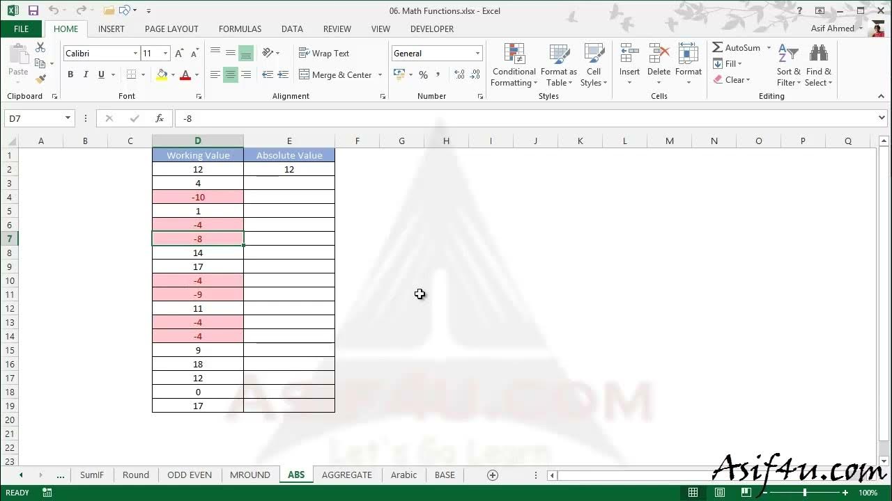 Excel Advanced Functions Training Bangla 51 ABS Function in Excel - YouTube