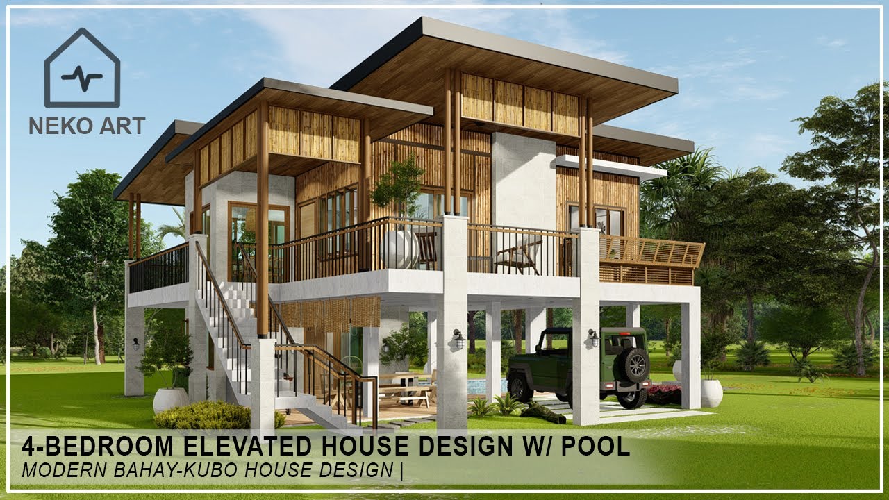 EP- 72 | 4 BEDROOM ELEVATED NATIVE HOUSE with POOL | Modern Bahay-Kubo ...