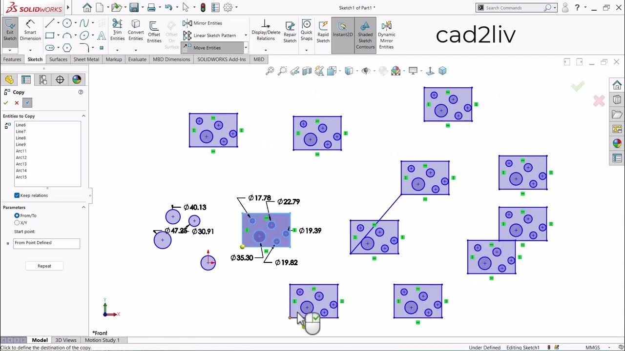 Solidworks Tutorials| Copy Entities command in Solidworks| Sketch in Solidworks| cad2liv - YouTube