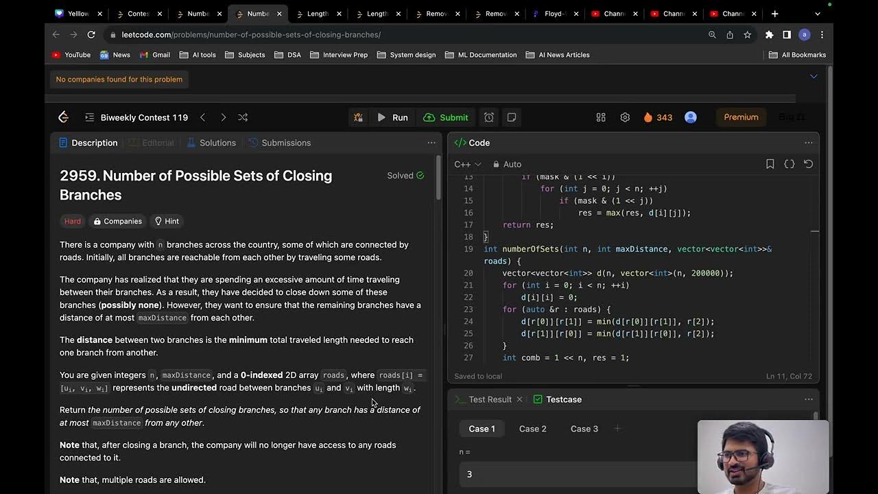 2959 Number of Possible Sets of Closing Branches || logic building and Proofs || Floyd-Warshall ...