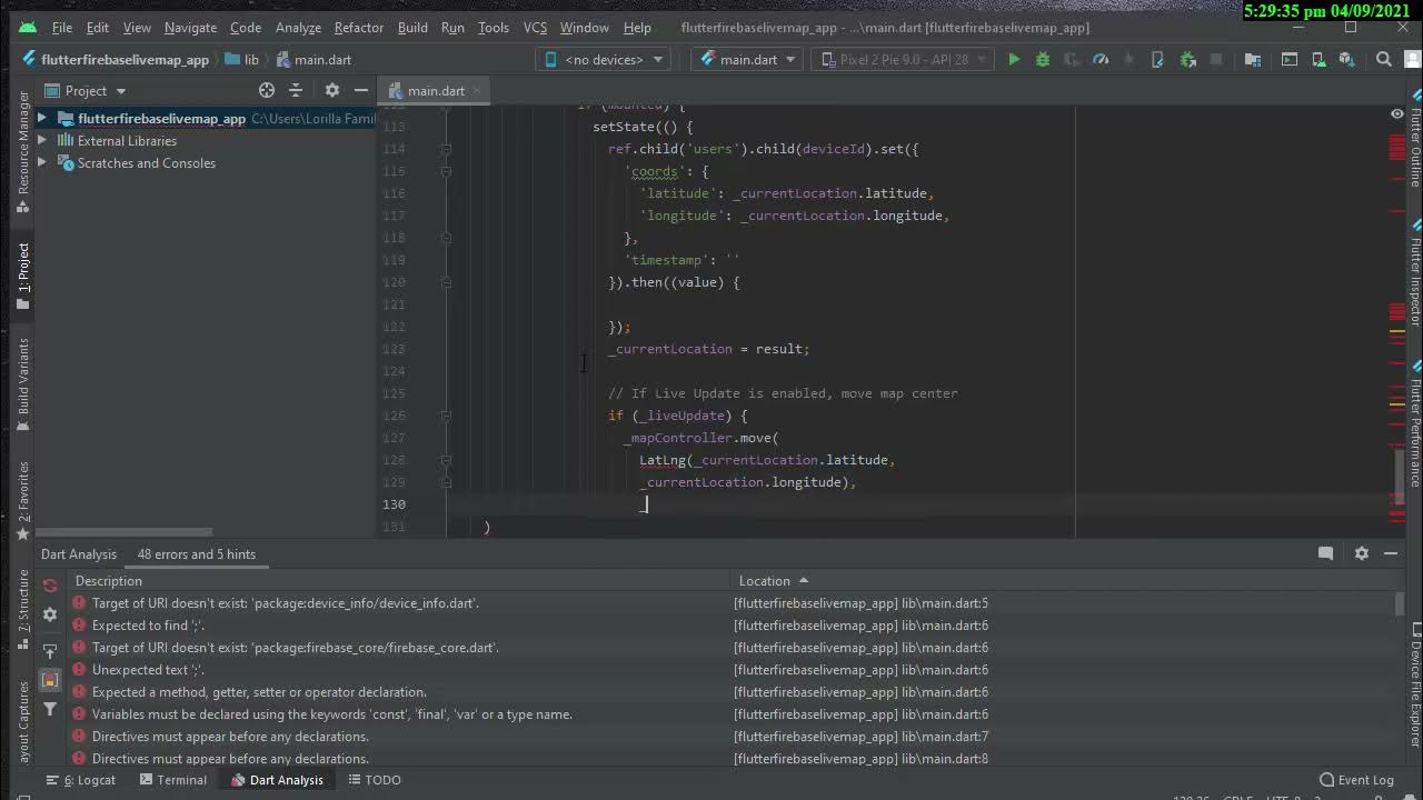 【FLUTTER ANDROID STUDIO and IOS】get user location realtime geolocation ...