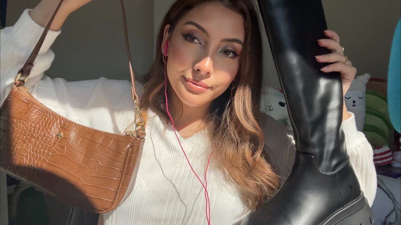 ASMR tapping and scratching on my boots and handbag 💗 | Whispered - YouTube