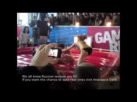 Wrestling man and woman Hot Russian women, covered in oil!