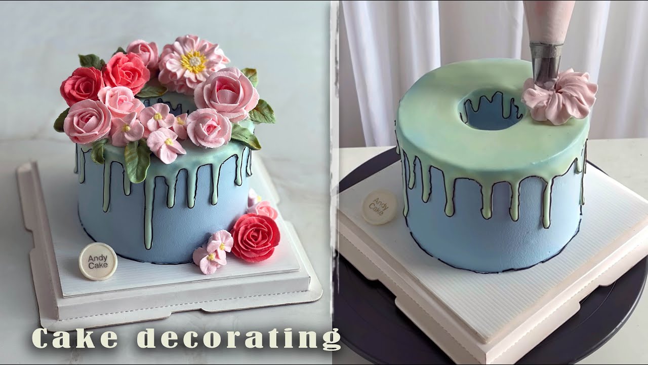 Flowers Drip Cake Tutorial｜Comic Flowers Cake Decorating｜Dekorasi Bunga Kue/Cake Ulang Tahun ...