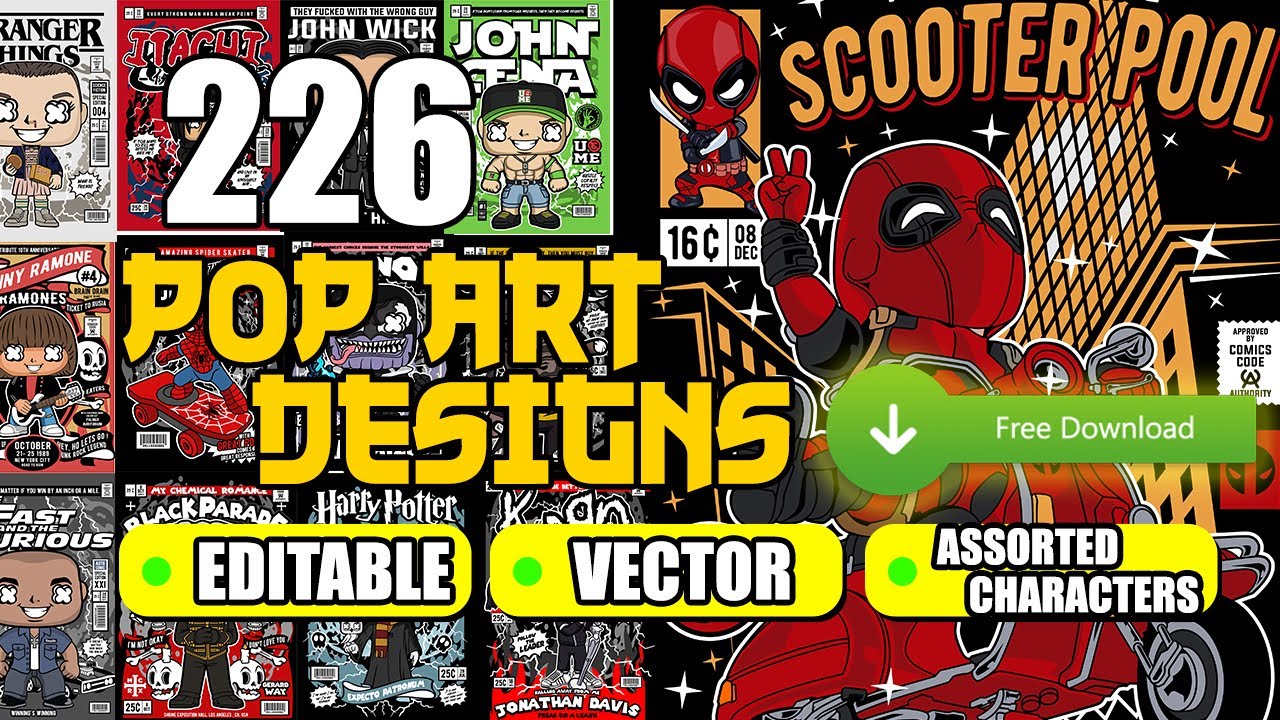 POP ART DESIGNS ASSORTED CHARACTERS | #vectorart #vector - YouTube