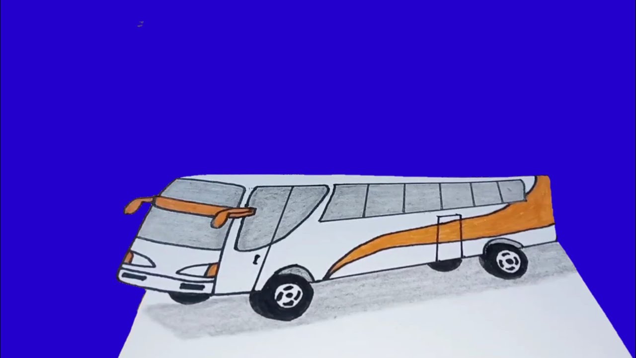 tutorial cara menggambar bus 3D, gambar mobil bus 3 dimensi di kertas ...