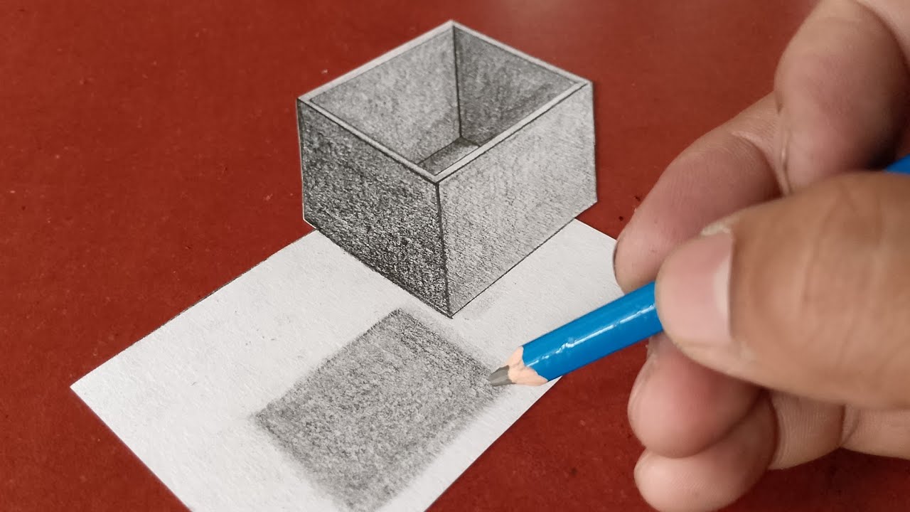 How to draw floating box 3D art on paper for beginners|optical illusion ...