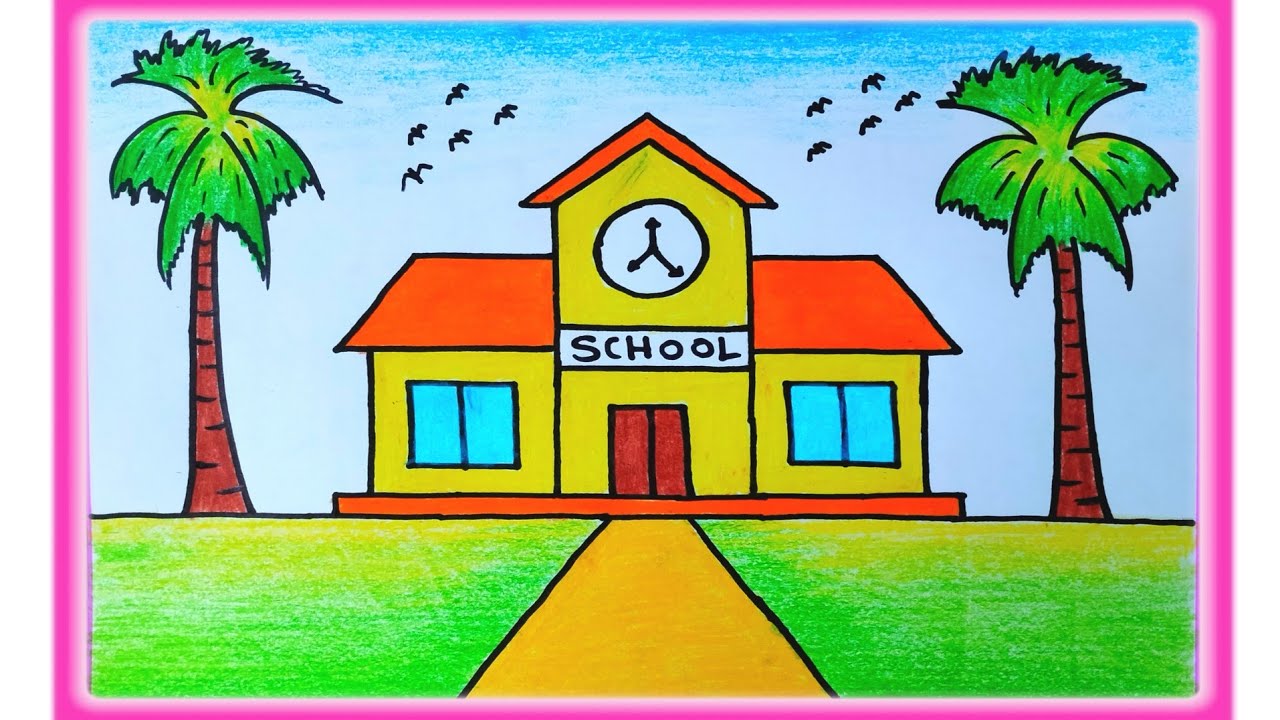 How to Draw School Drawing 🏫🏫 / How to Draw a School Easy / School ...