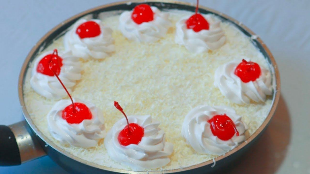 10 Minute White Forest Cake in Fry Pan | Eggless & Without Oven, Butter ...