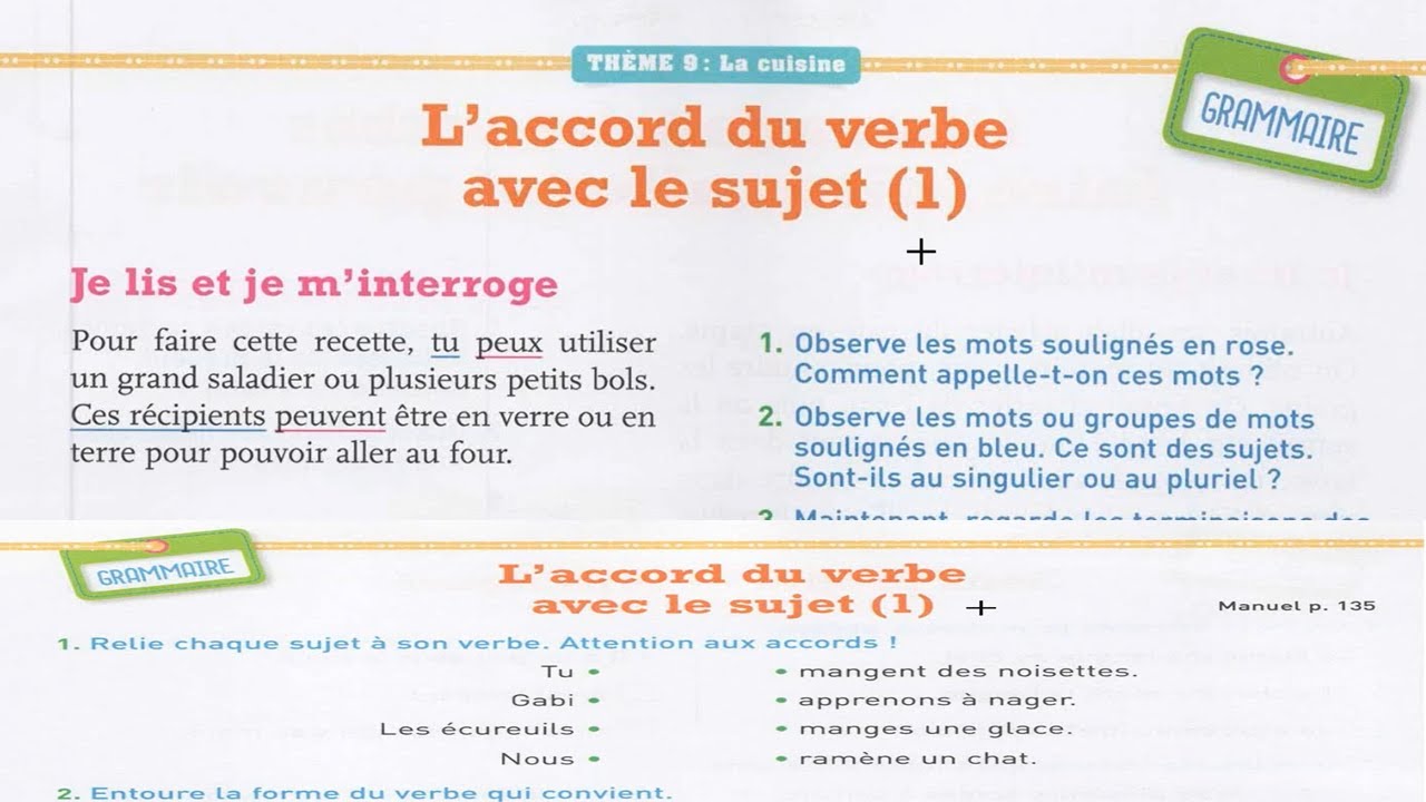 L'accord du verbe avec le sujet 1 leçon et cahier des activités ...