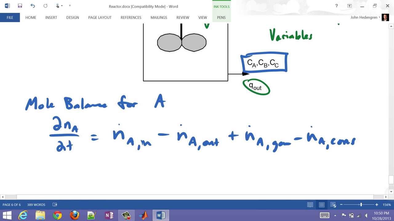 Material Balance for a Dynamic Reactor - YouTube
