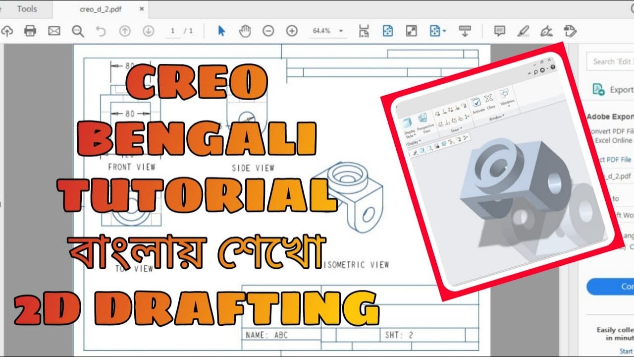 Creo Tutorial for Beginners Drafting|(Front view, top view, side view ...