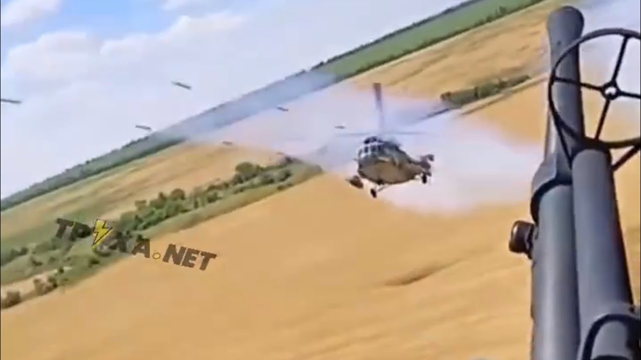 The work of a pair of Ukrainian Mi-8s. The footage is from the airborne ...