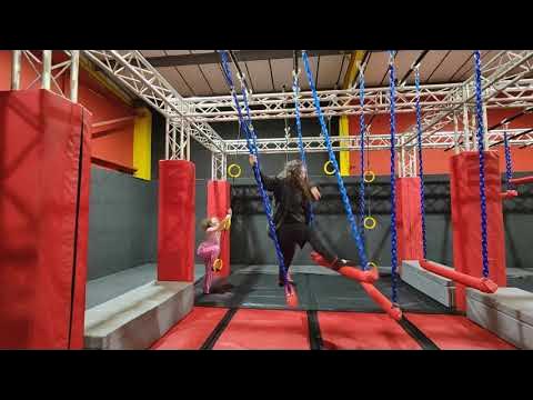 treasure woman being a ninja - jump adventure trampoline park Newport - YouTube