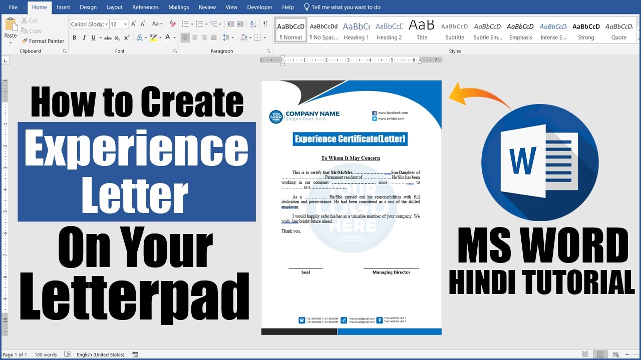 How to Create Experience Certificate on Your Company Letterpad in Ms ...