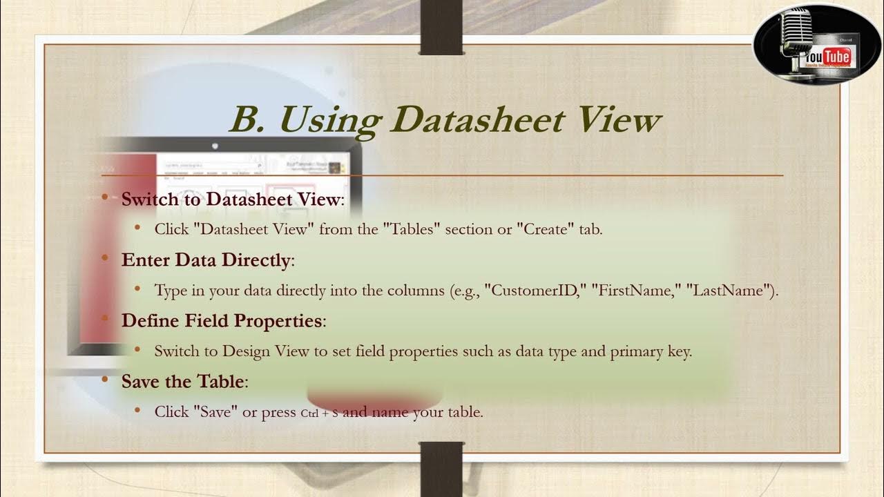 How to create the Tables in MicroSoft Access Database (Lesson 01) - YouTube