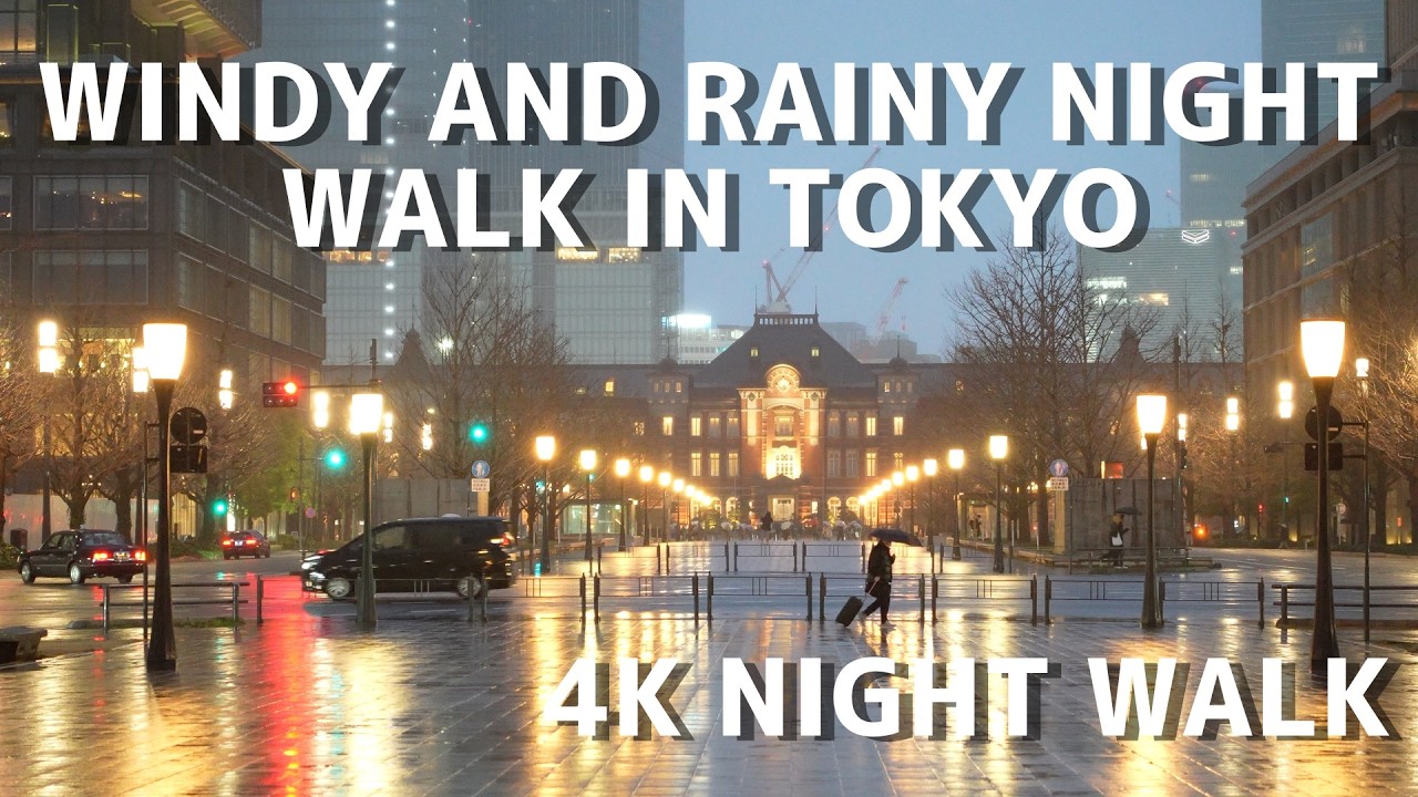 【4K】Tokyo Night Walk in Strong Winds and Light Rain - YouTube
