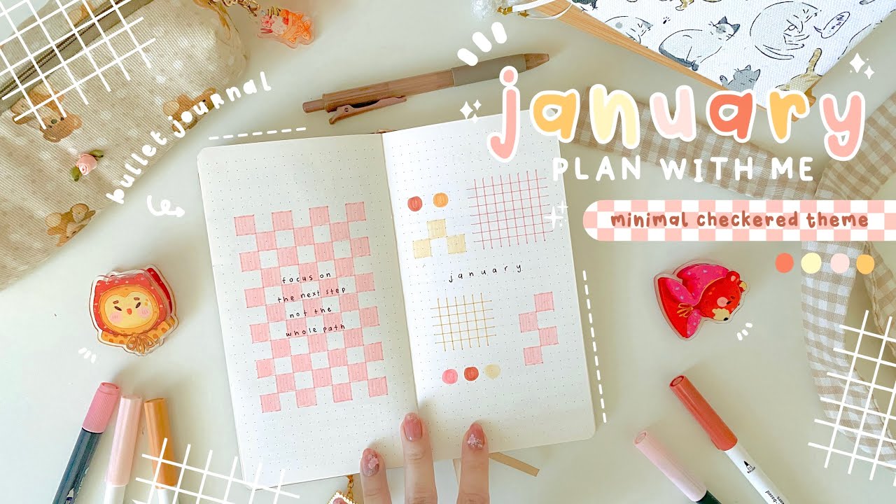 Minimal Checkered Bullet Journal ⎜⎜ January 2026 PLAN WITH ME 🎀💛 - YouTube