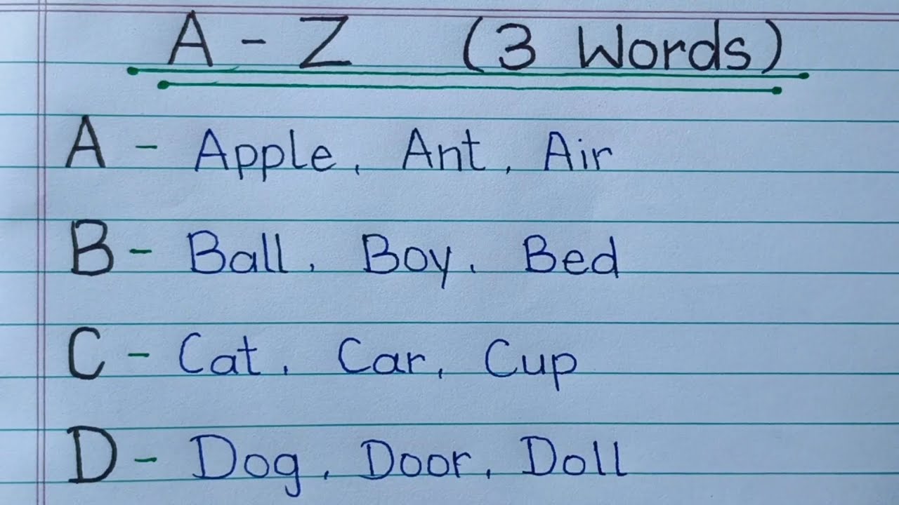 A to Z 3 Words For Kids| Theee Words A to Z || A to Z Alphabet 3 Words ...