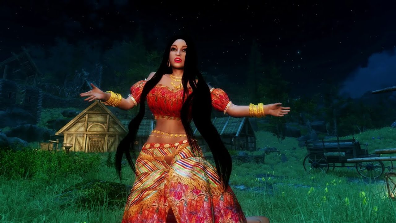 Skyrim Gypsy girl dancing near the fireplace - YouTube