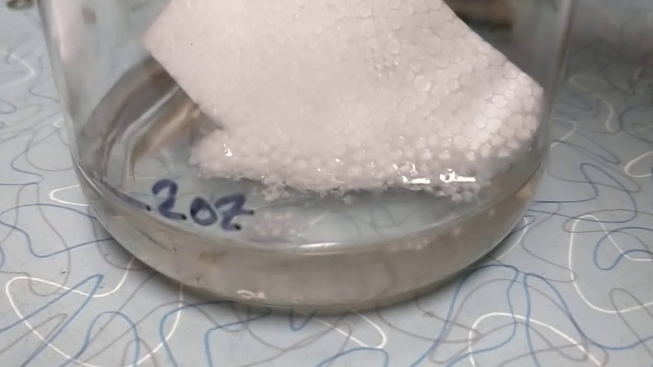Styrofoam dissolving in D-limonene - YouTube