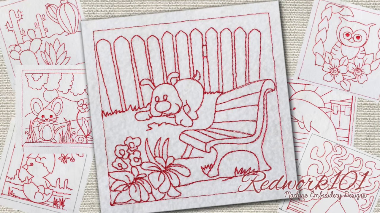 Dog Sitting In Garden | Redwork Embroidery Designs - YouTube