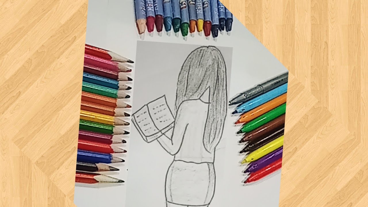 how to draw a girl reading book pencil sketch easy drawing tutorial ...