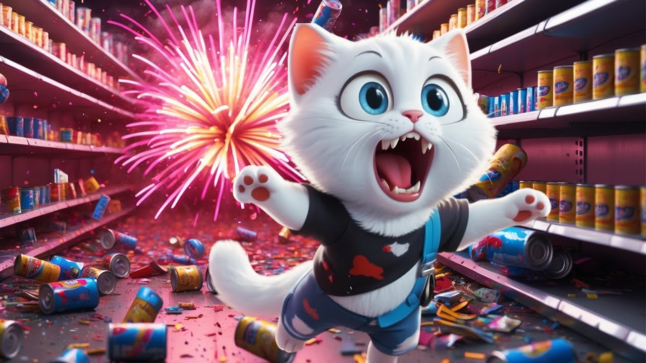 Kitten’s Fireworks Explosion - Supermarket Adventure | AI Animated Cat ...