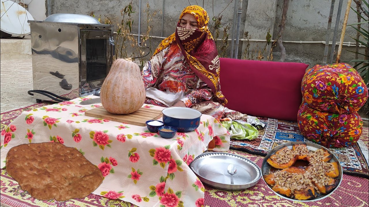 Traditional Azerbaijani bread and cooking pumpkin with walnuts - YouTube