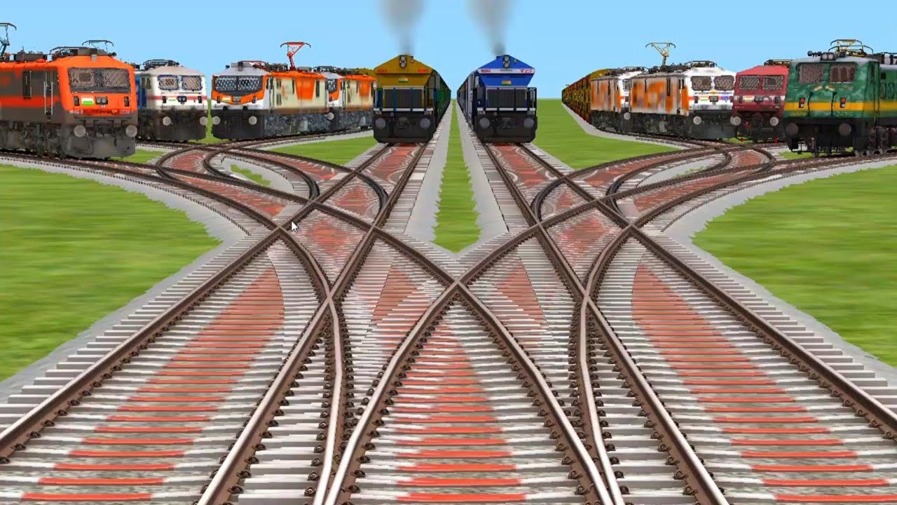 Round crossing bumpy railway station track locomotive ground engine oil ...