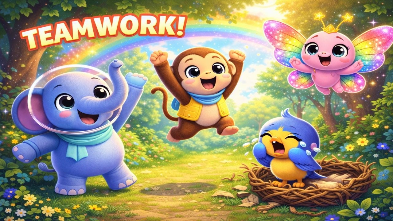 🥇 Teamwork Song for Kids | Elephant, Monkey & Butterfly Help a Baby ...